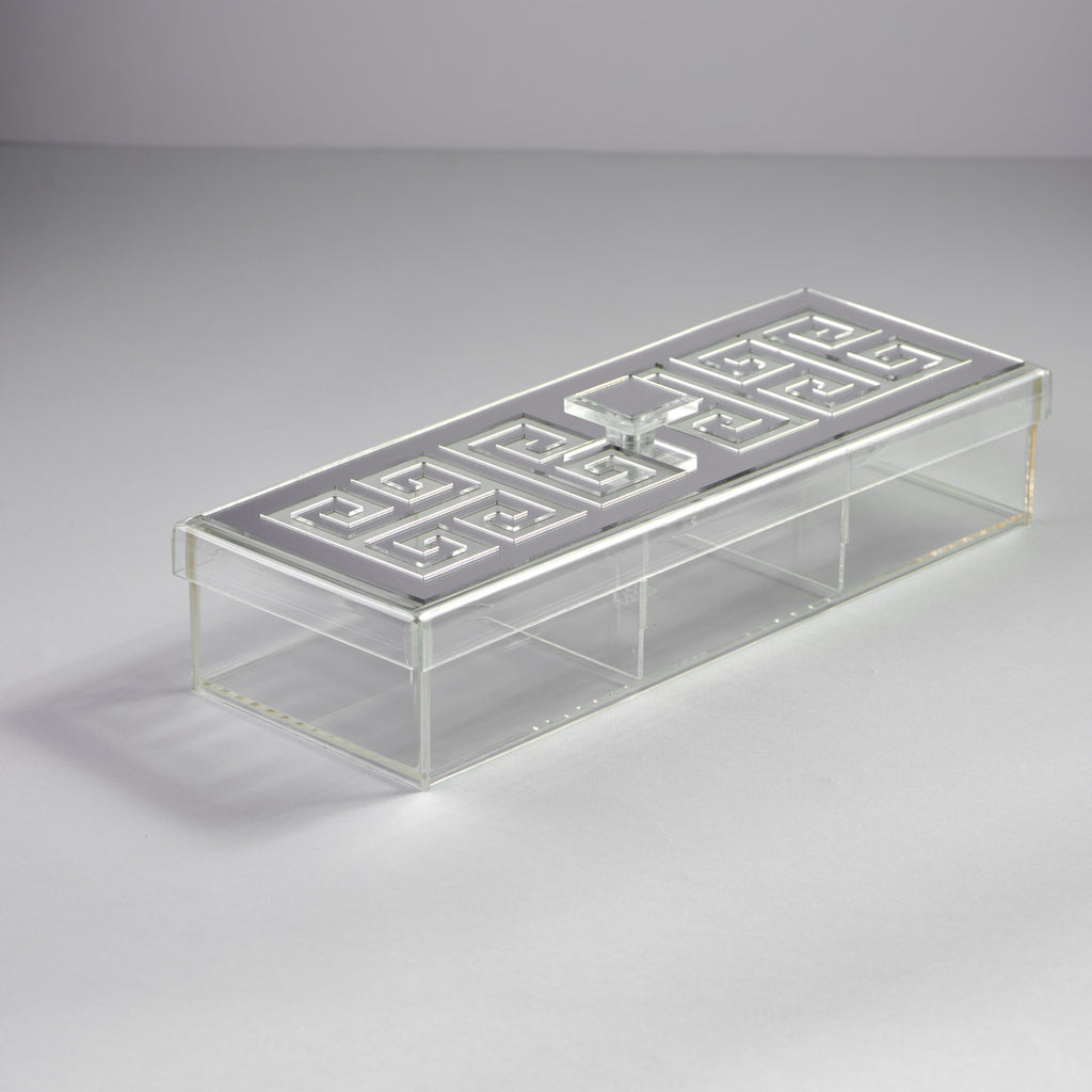 Greek key Large 3-compartment box – Zee Designs Plexiglass